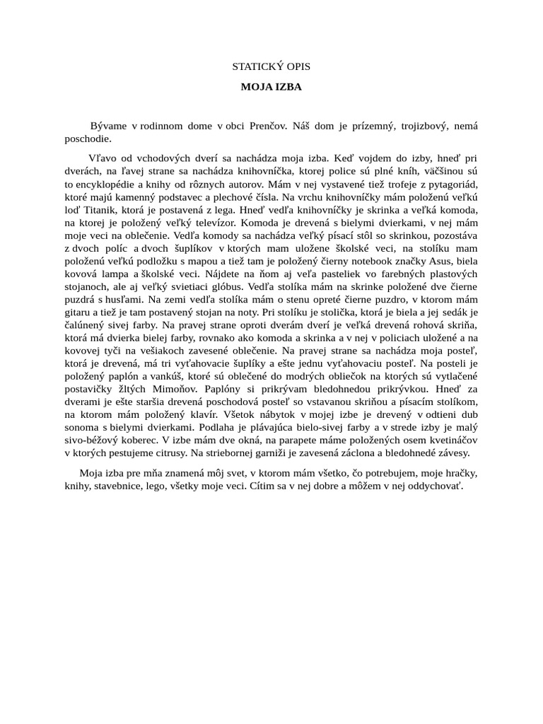 STATICKÝ OPIS Moja Izba | PDF