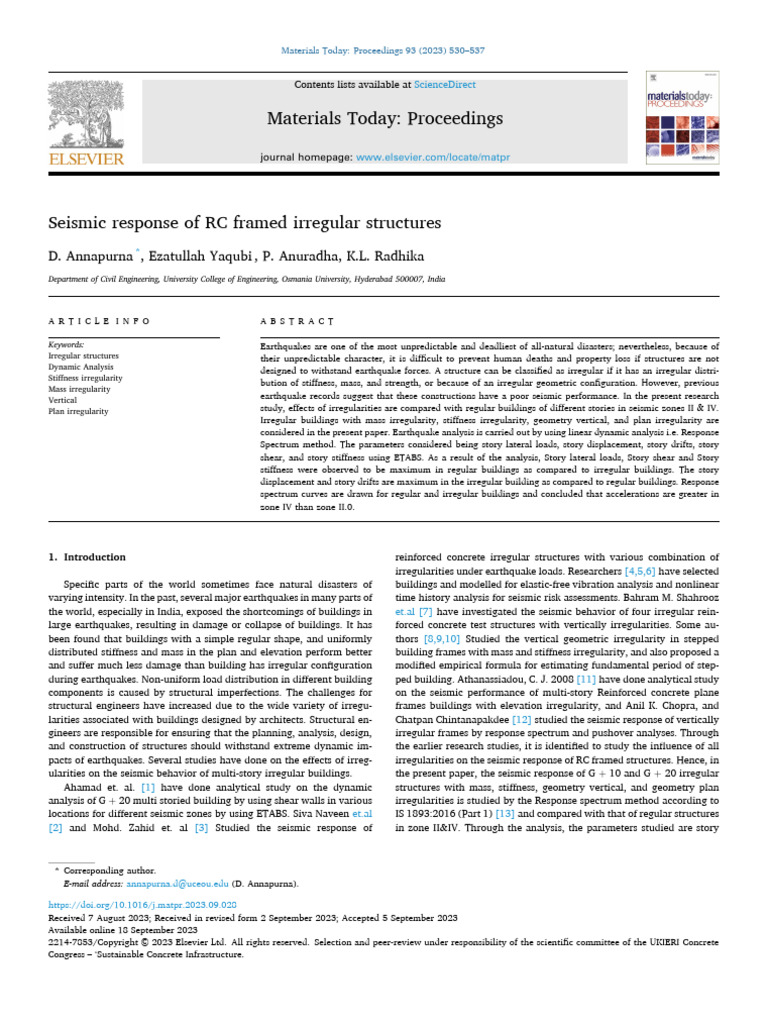 Seismic Response of RC Framed Irregular Structures | PDF | Earthquakes ...