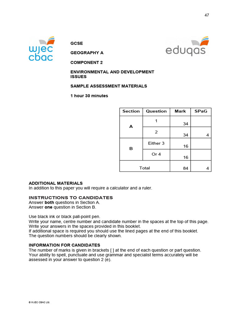 Specimen QP - Component 2 Eduqas (A) Geography GCSE | PDF | Deforestation | Amazon Rainforest