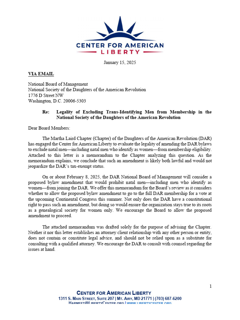 Center For American Liberty DAR Letter | PDF | Justice | Crime & Violence