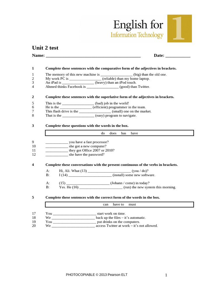 English For IT 1 Tests Unit 02 | PDF | Computing | Computer Hardware