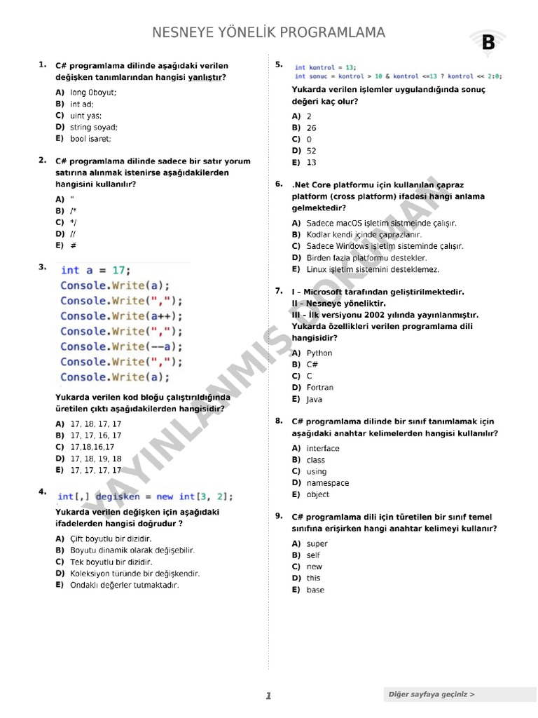 Nesneye Yönelik Programlama tum sorular | PDF