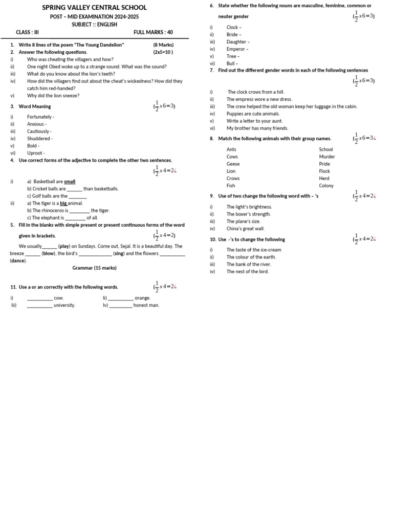 Spring Valley Central School | PDF | Grammatical Gender | Linguistics