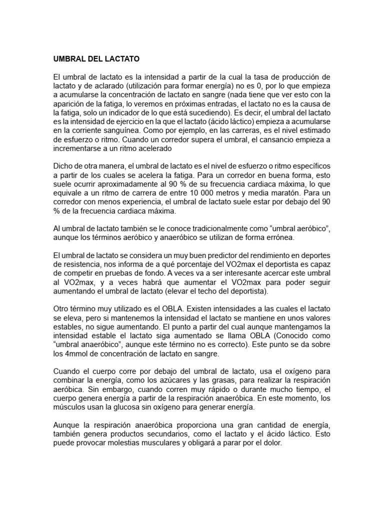 Mejora tu Umbral de Lactato Corriendo | PDF | Ácido láctico | Ejercicio aerobico