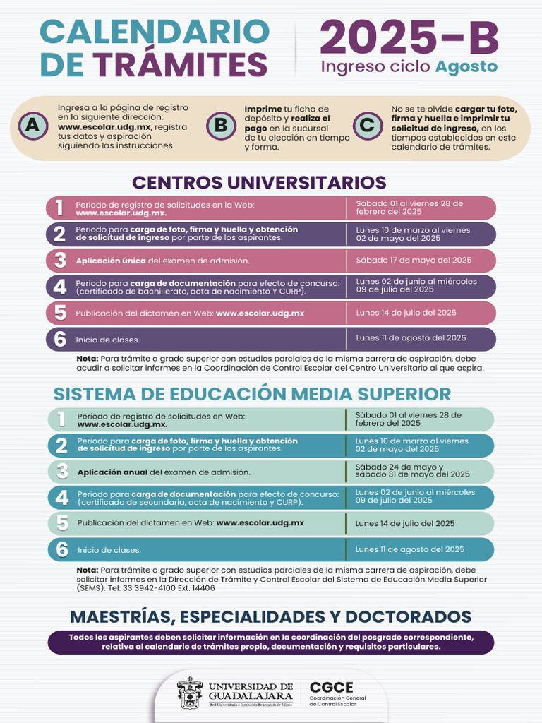 Calendario de Trámites UDG 2025-B | PDF