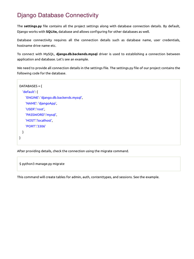 Django MySQL Database Setup Guide | PDF | Databases | My Sql