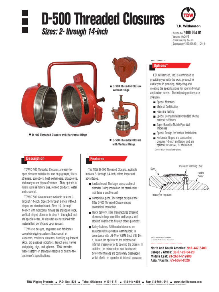 TDW D-500 Threaded Closures Overview | PDF | Pipe (Fluid Conveyance ...