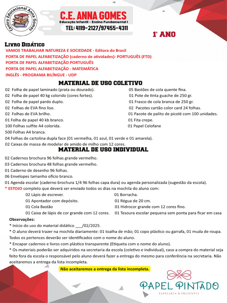 LISTA 1 ANO 2025 | PDF