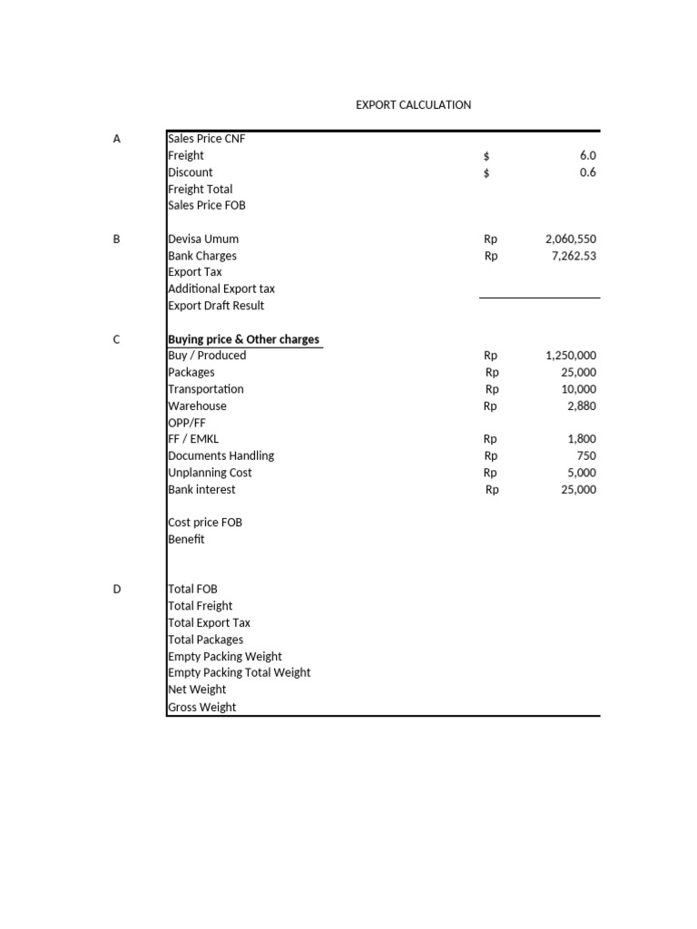 Export_Calculation_ Ghea Suci Chayani - 02 | PDF | Business | Economies