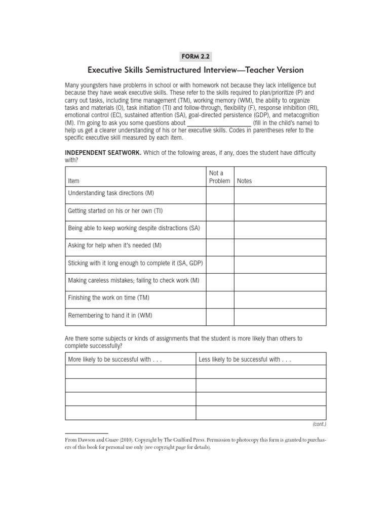 Executive Functioning Skills Interview Teacher | PDF | Cognition ...