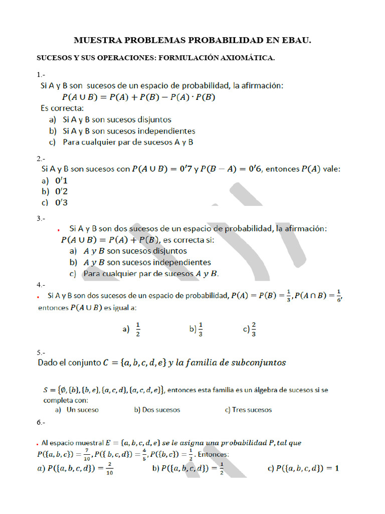 Modelos de Ejercicios Probabilidad Propuestos en EBAU | PDF | Probabilidad