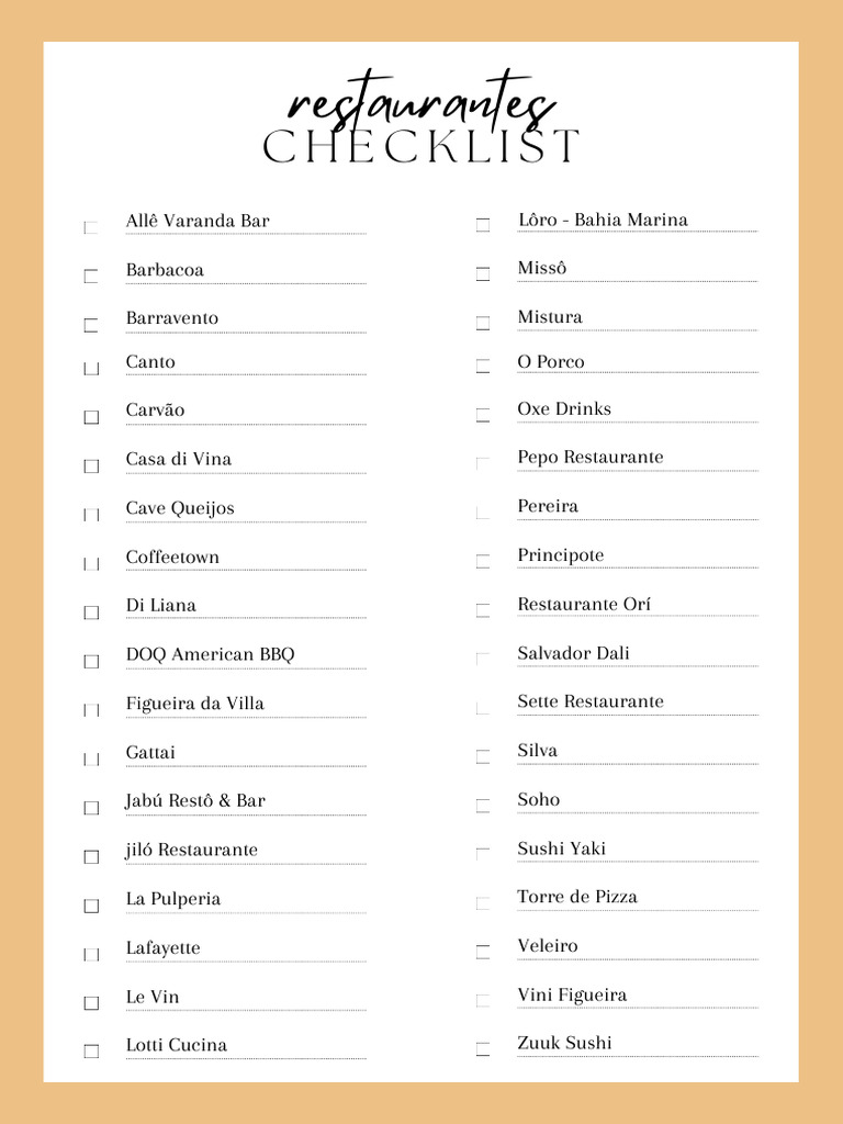 Restaurantes na Bahia Marina: Checklist | PDF