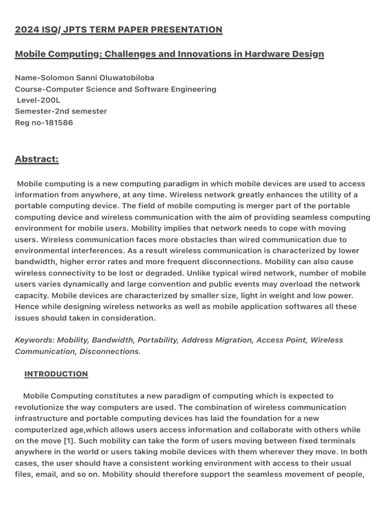 2024 Isq/ Jpts Term Paper Presentation | PDF | Computer Network | Random Access Memory