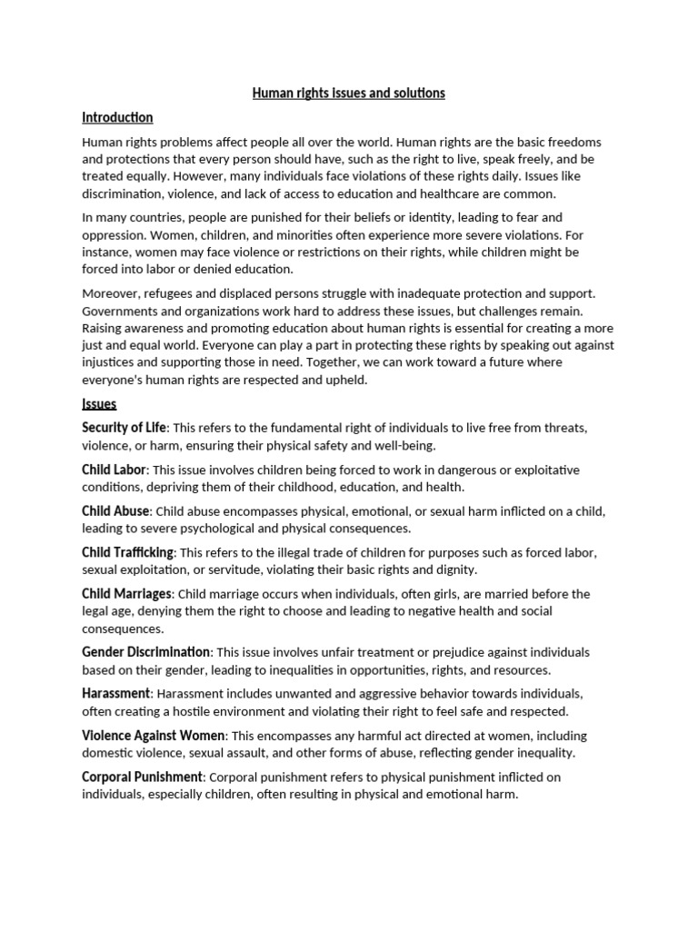 Human Rights Issues and Solutions | PDF | Violence | Human Trafficking