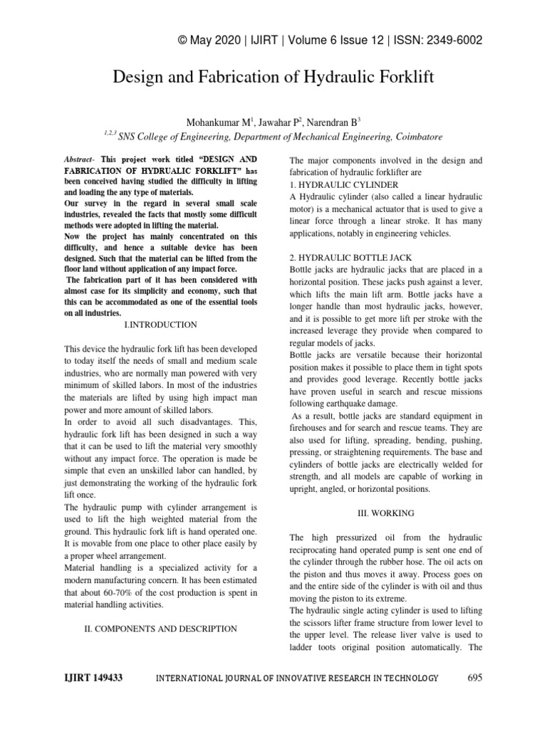 Design and Fabrication of Hydraulic Fork | PDF | Machines ...
