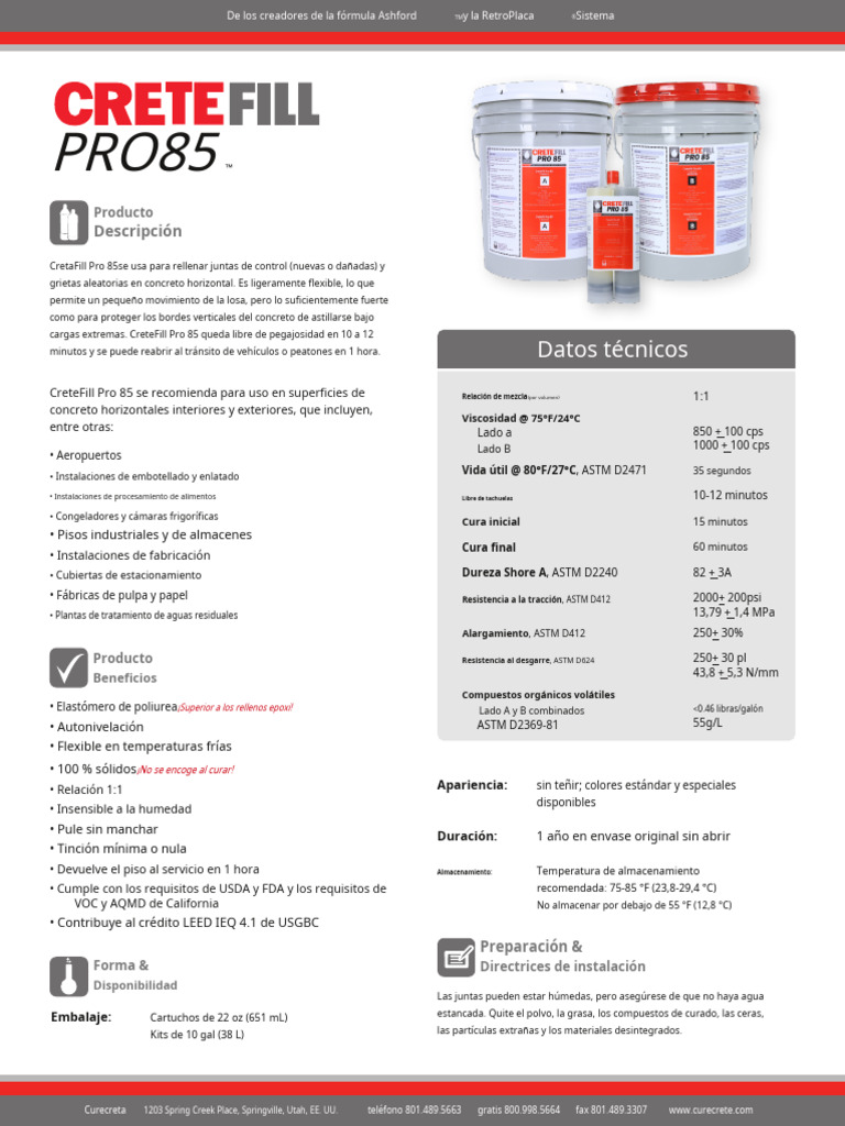 Cretefill Pro 85 - Ficha Tecnica - Origen | PDF