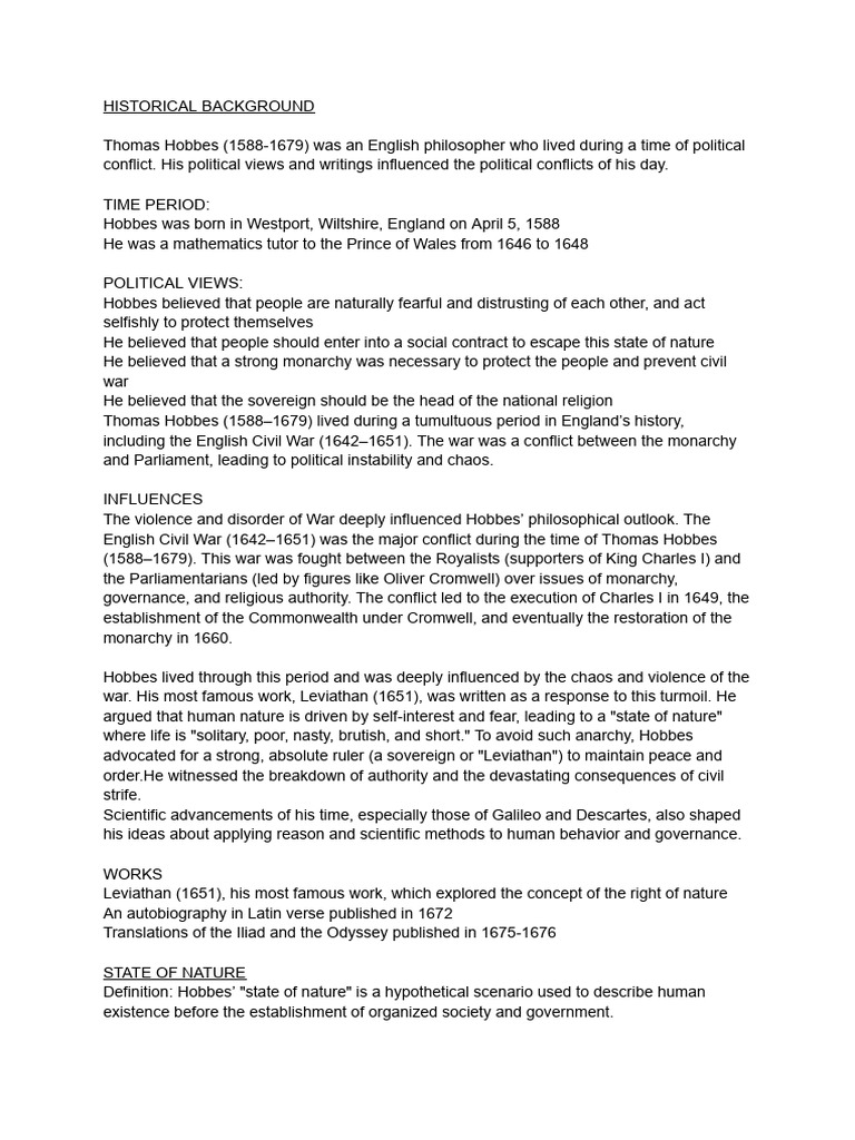 Thomas Hobbes | PDF | Social Contract | State (Polity)