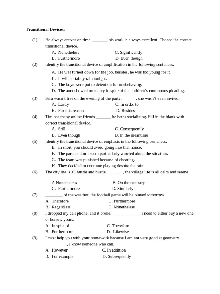 Worksheet Transitional Devices | PDF