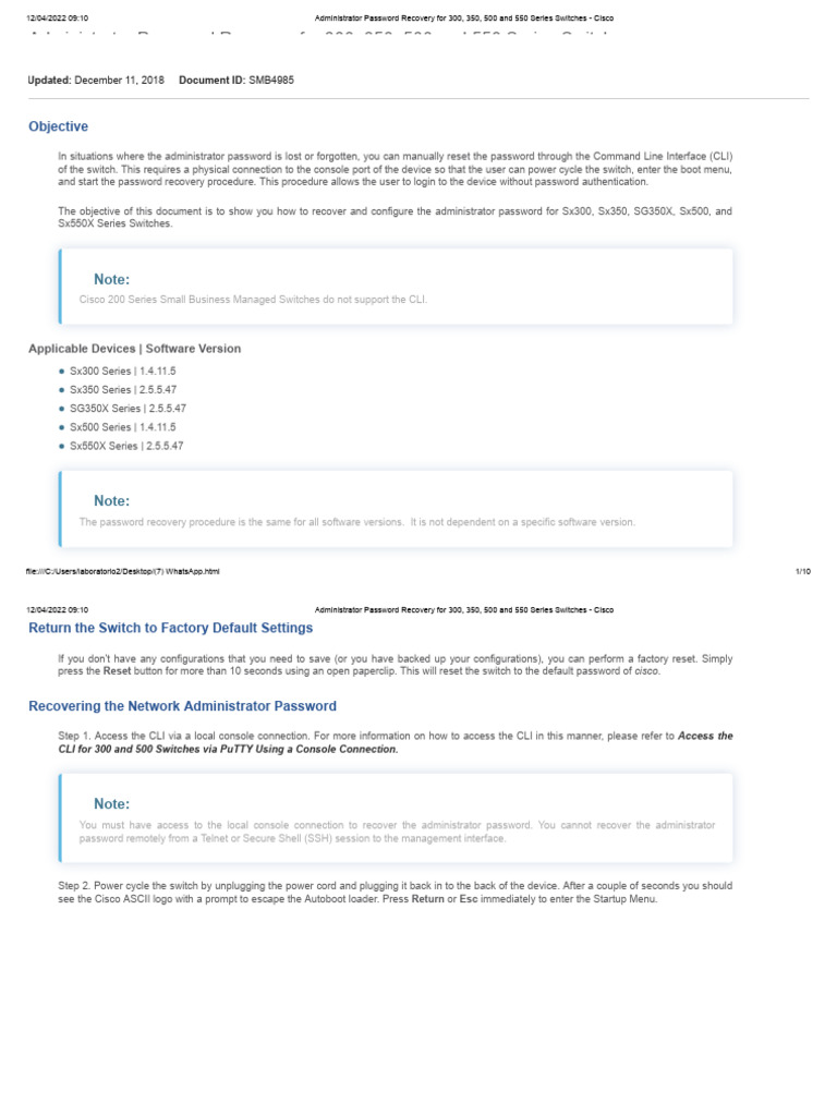 Cisco Switch Password Recovery Guide | PDF | Command Line Interface ...