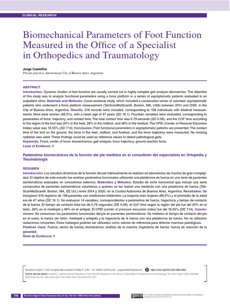 Biomechanical Parameters of Foot | PDF | Foot | Musculoskeletal System