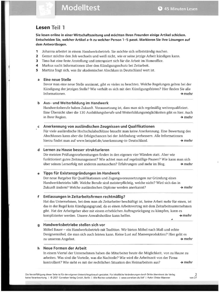 Modelltest DTB B2 Fokus | PDF