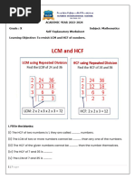 HCF and LCM Worksheet - Class | PDF