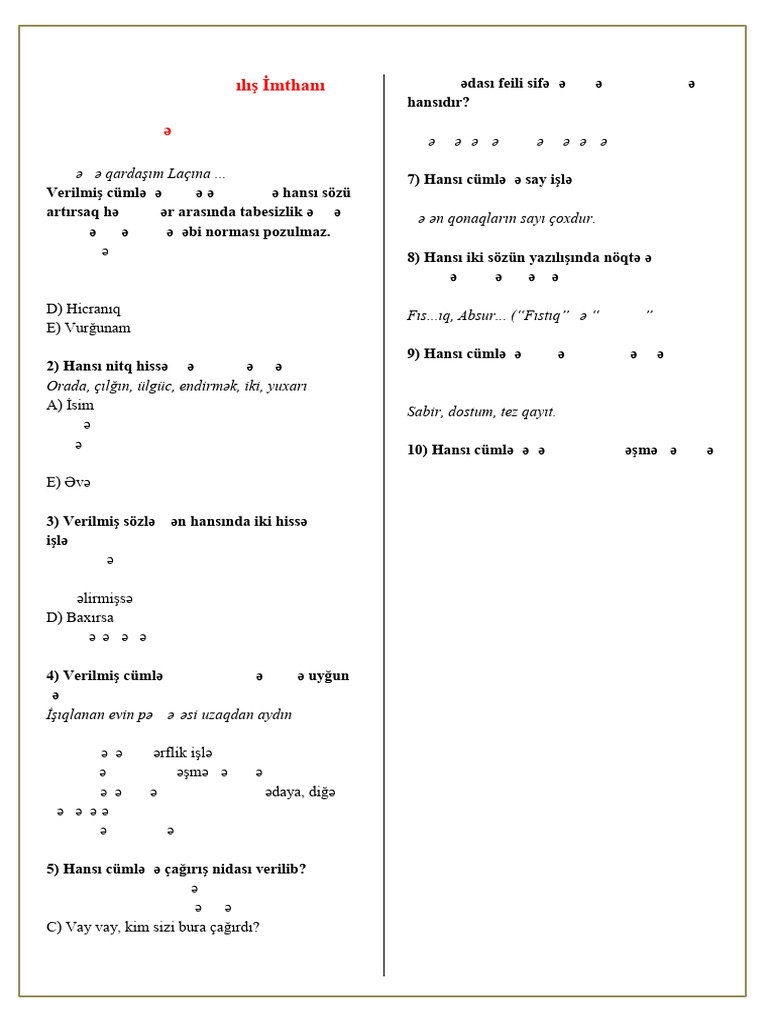 13 Mart 2022 Buraxılış İmthanı 11-Ci Sinif Azərbaycan Dili: Sevən DƏ SƏNSƏN, Gedən DƏ SƏNSƏN | PDF