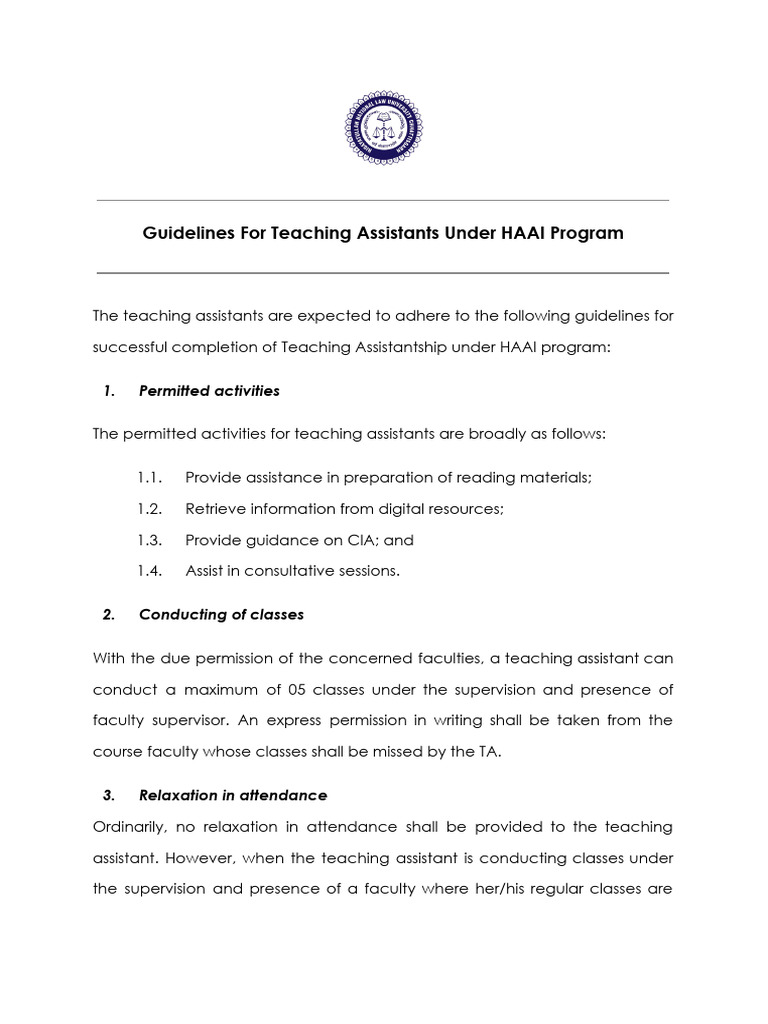Guidelines For TAs Under HAAI Program | PDF | Teaching Assistant