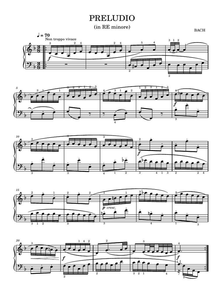 Prelude D Minor Johann Sebastian Bach PRELUDIO in RE MINORE | PDF ...