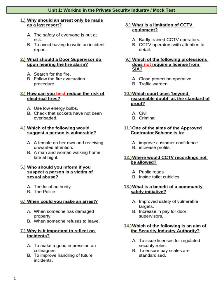 Mock Test WIPSI Unit 1 Version A | PDF