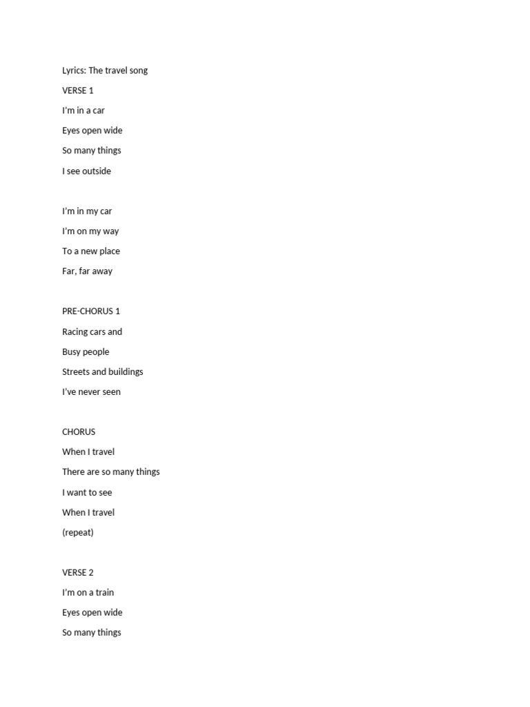 Travel Song Lyrics for Kids | PDF