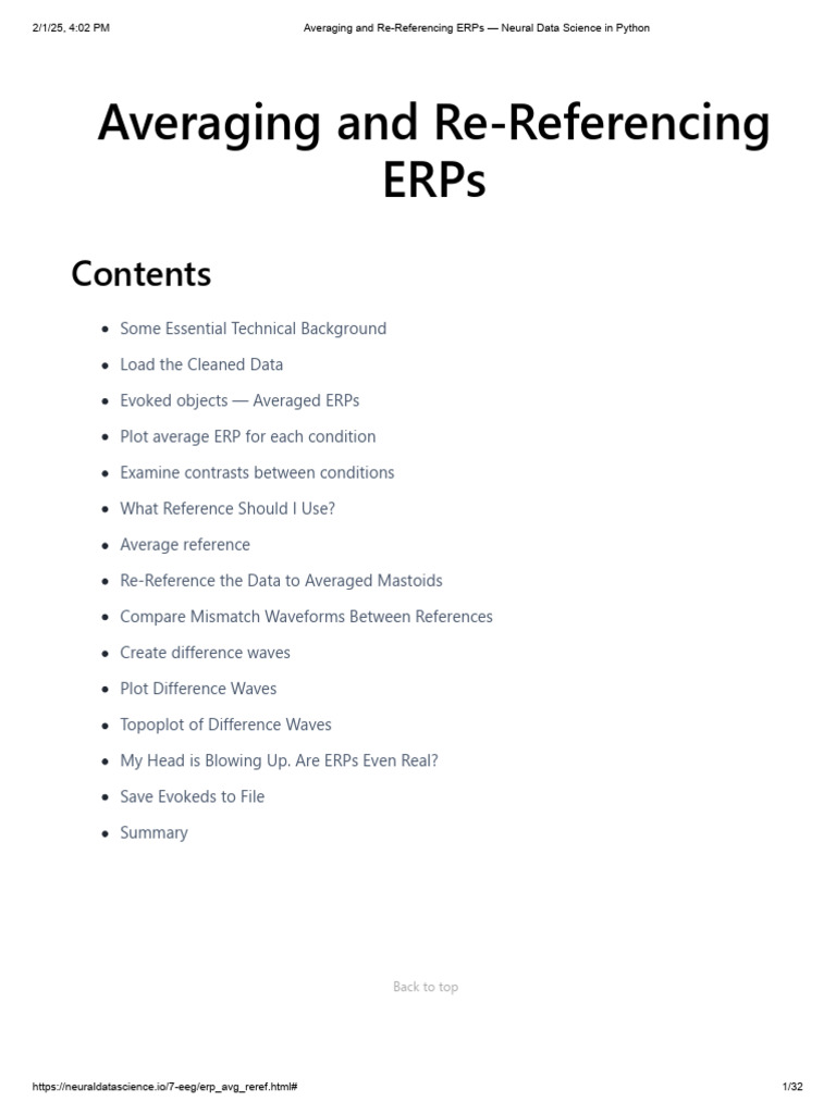 Averaging and Re-Referencing ERPs - Neural Data Science in Python | PDF | Event Related ...