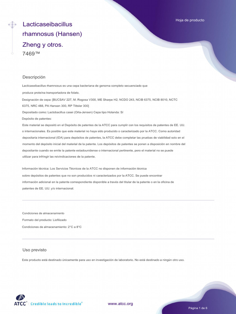 7469 Product Sheet - Lacticaseibacillus Rhamnosus (Hansen) Zheng Et Al ...