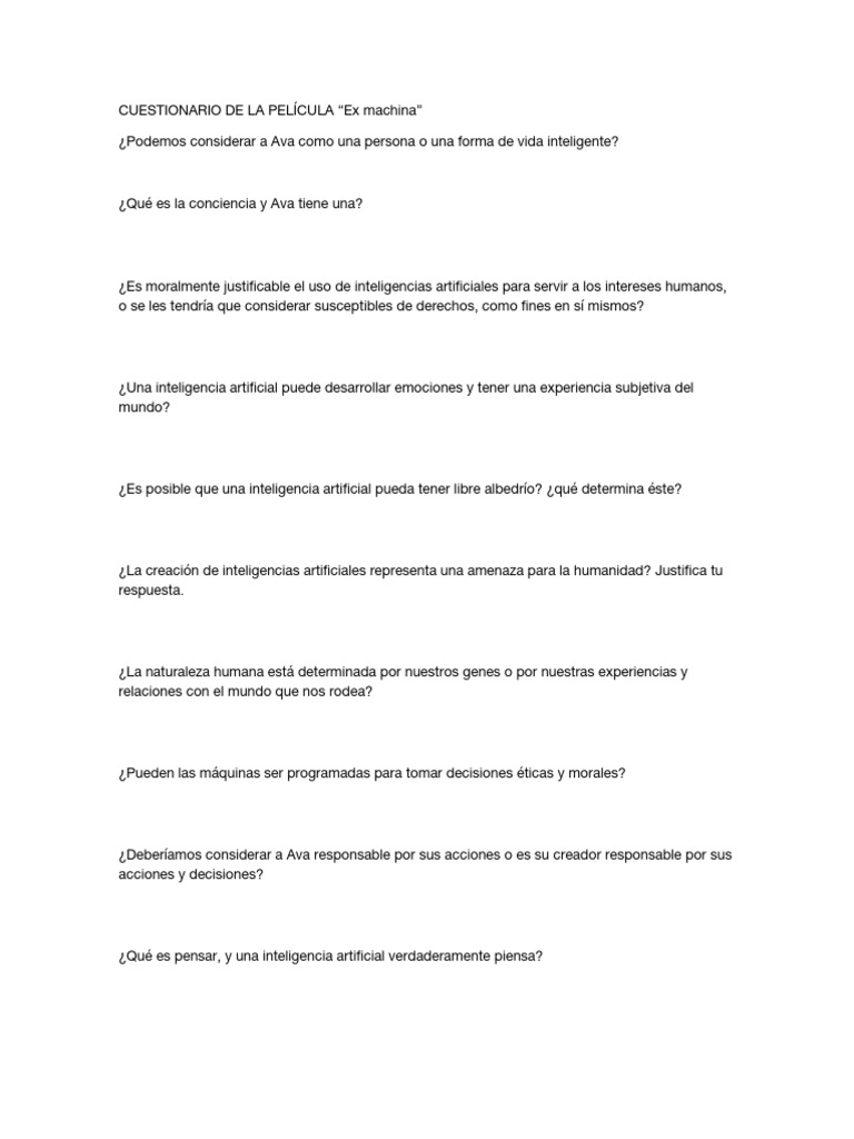 Cuestionario de La Película. | PDF
