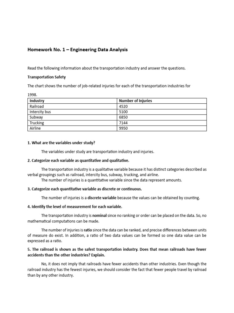 Engineering Data Analysis Homework Transportation Safety | PDF ...
