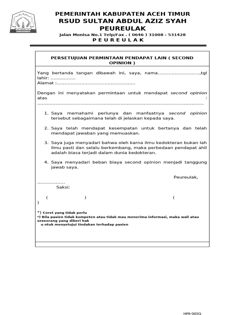 Formulir Permintaan Second Opinion | PDF