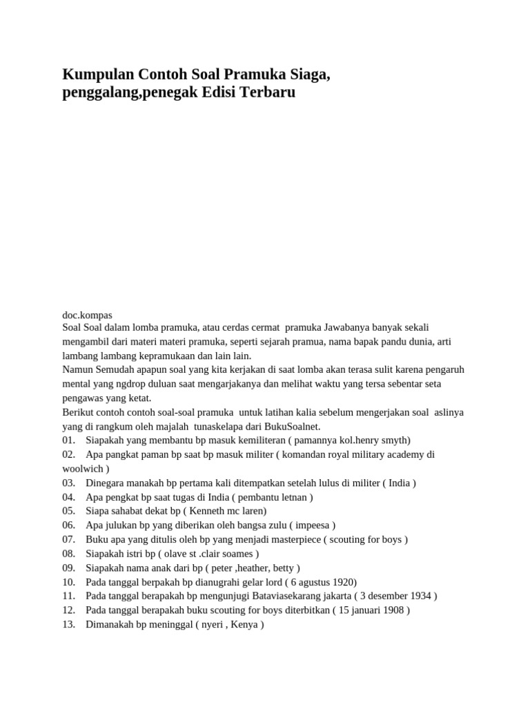 Kumpulan Contoh Soal Pramuka Siaga | PDF