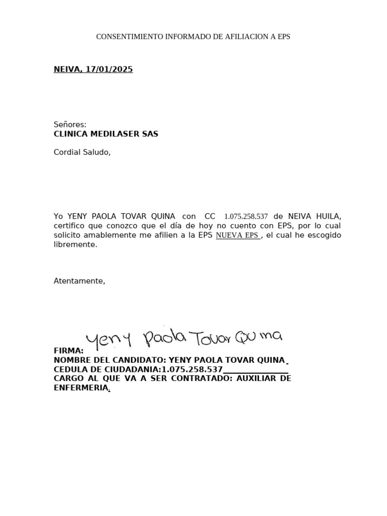 8_FORMATO PARA AFILIACION A EPS | PDF