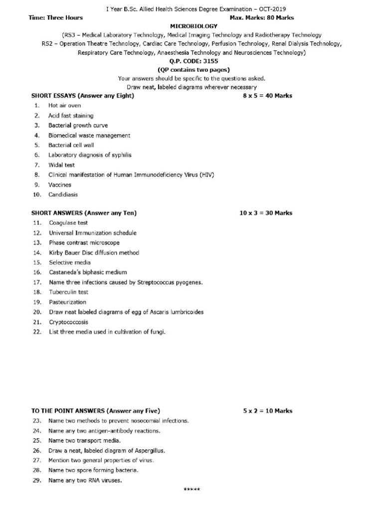 Microbiology RS4 Question Paper | PDF