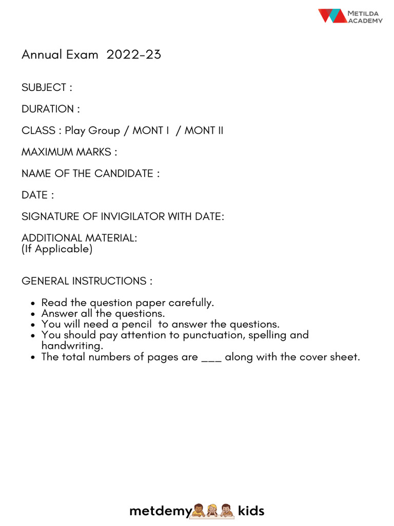 Annual Exam 2022-23 | PDF