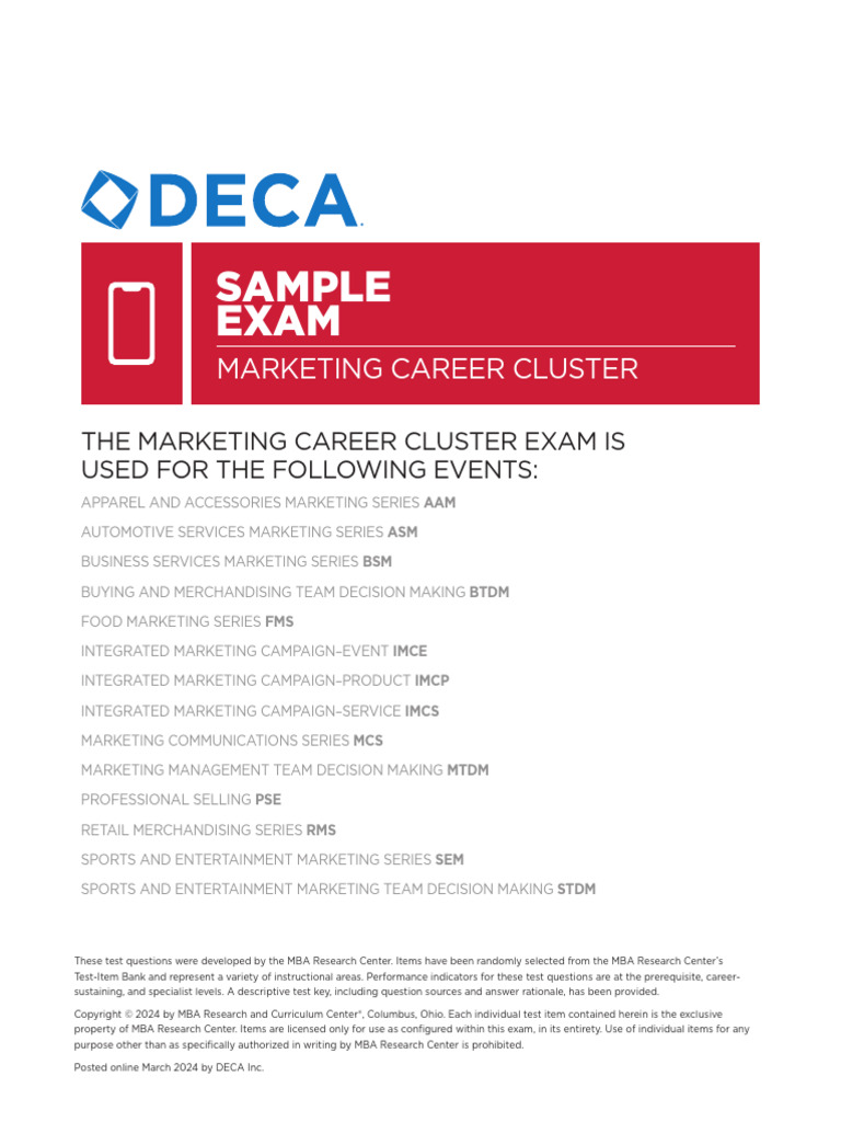 deca sample exam | PDF | Insurance | Marketing
