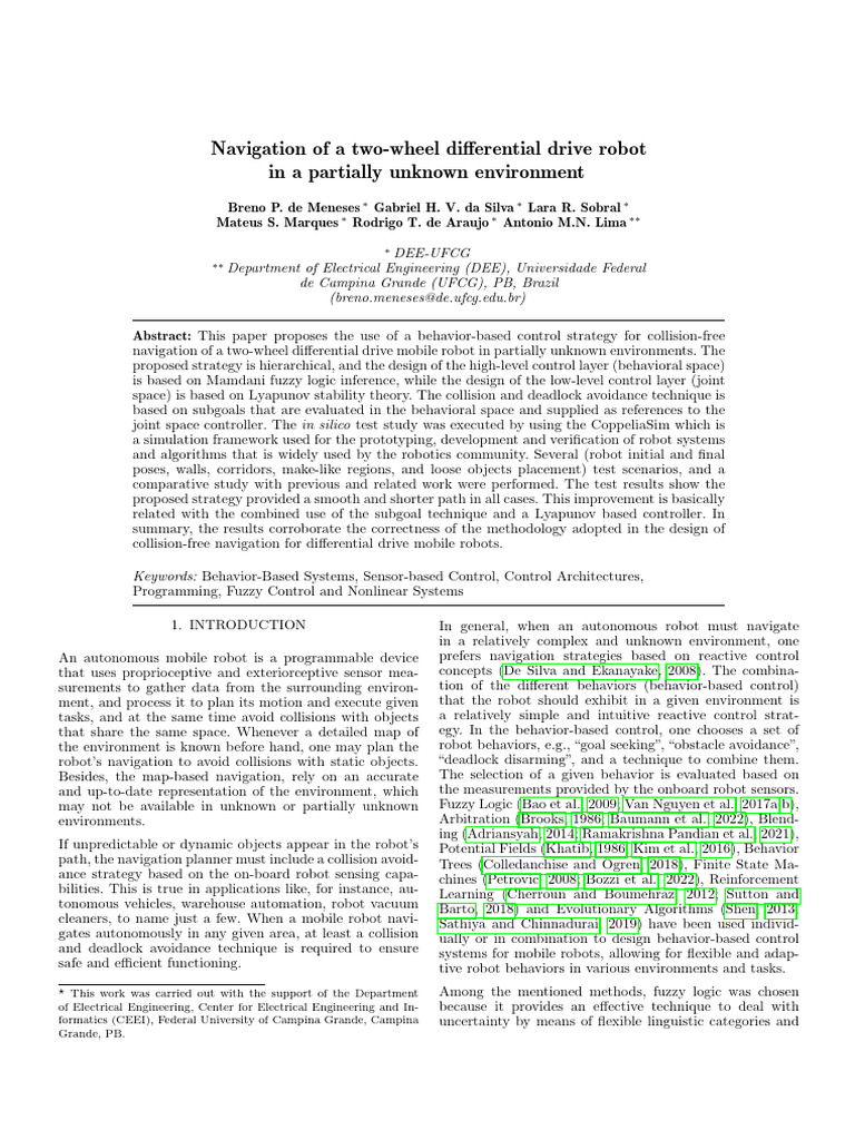 Navigation of A Two-Wheel Differential Drive Robot in A Partially Unknown Environment | PDF ...