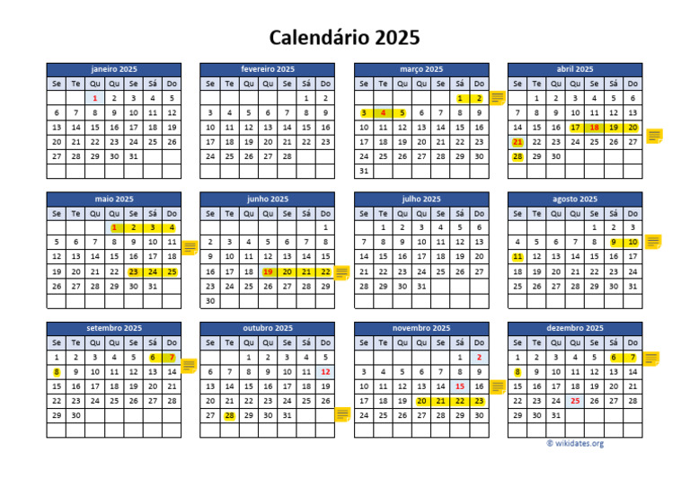 Calendário Completo de 2025 | PDF