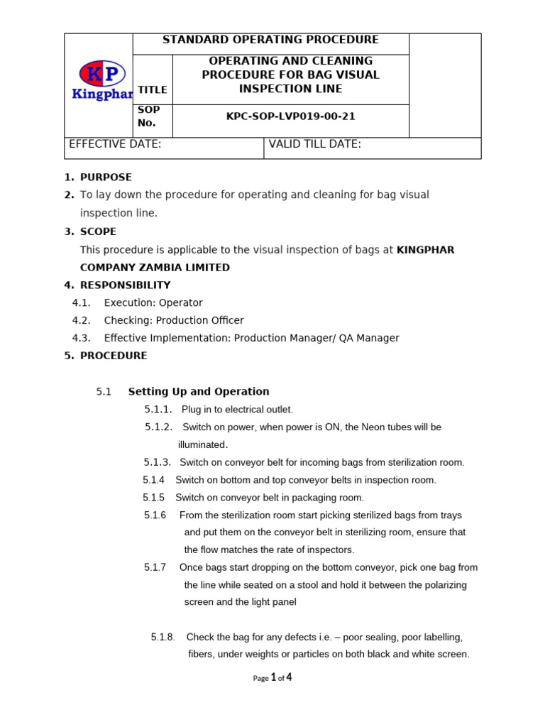 LVD-019 Operating and Cleaning Procedure For Visual Inspection. | PDF