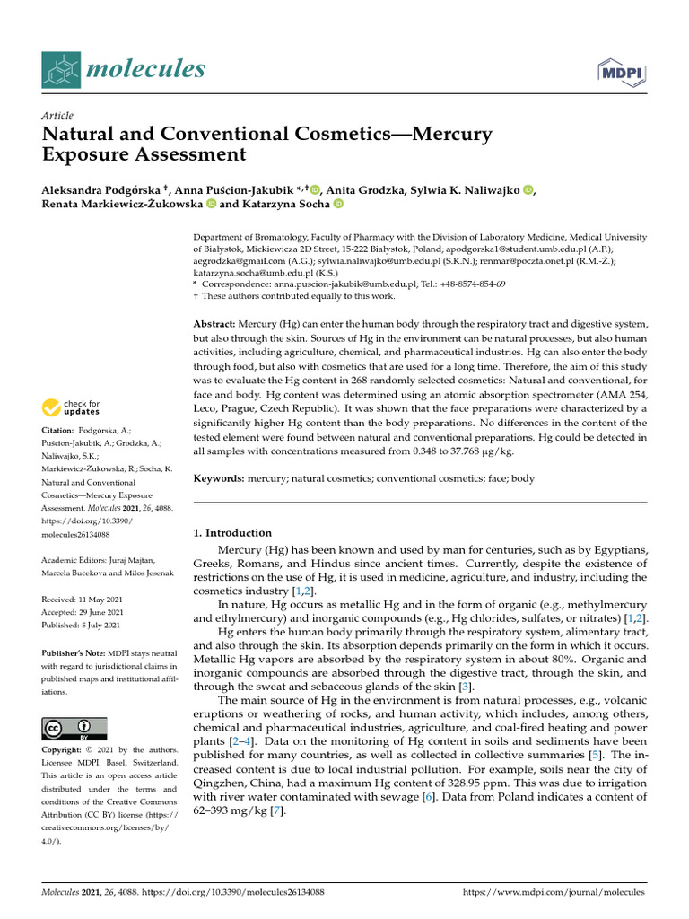 Natural and Conventional Cosmetics - Mercury Exposure Assessment Author ...