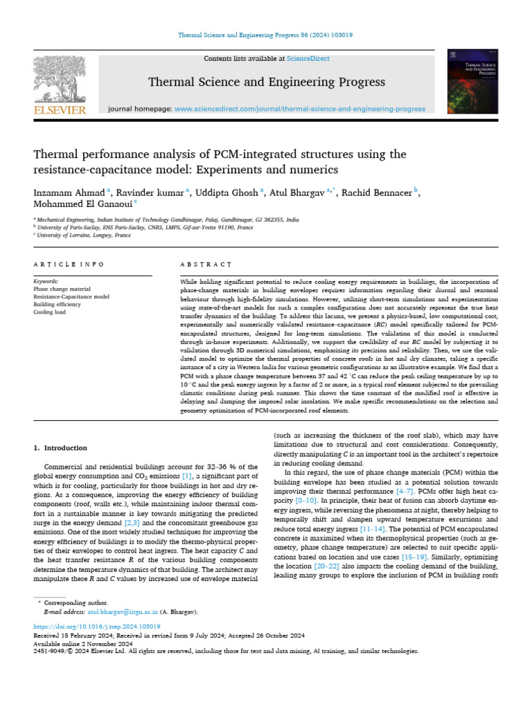 Thermal Performance Analysis of PCM Integrated Struct 2024 Thermal ...
