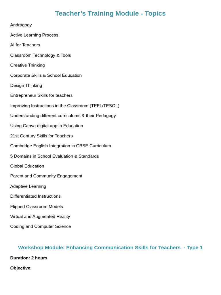 Teacher's Training Module | PDF | Communication | Teachers