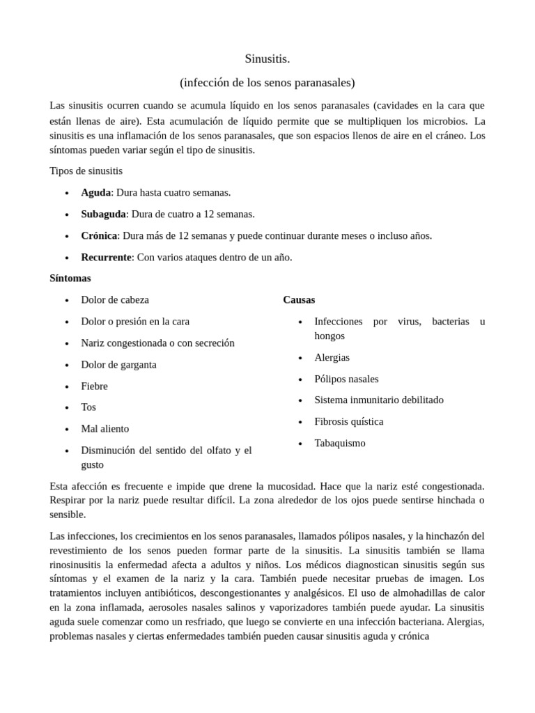 Guía completa sobre sinusitis y síntomas | PDF | Enfermedades y ...
