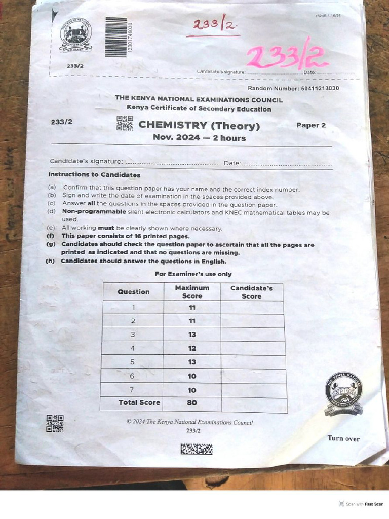 2024 Chemistry Paper 2 Scheme | PDF