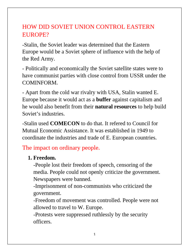 How Did Soviet Union Control Eastern Europe | PDF | Soviet Union ...